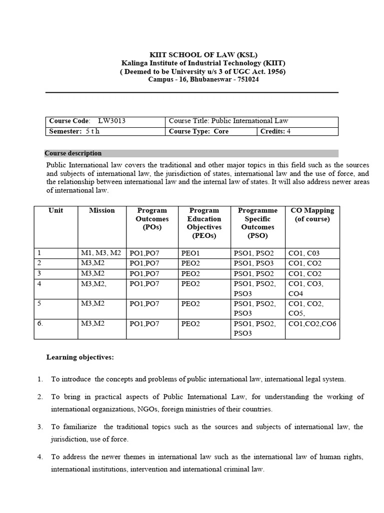 5th Sem Pil Syllabus Pdf Treaty International Law