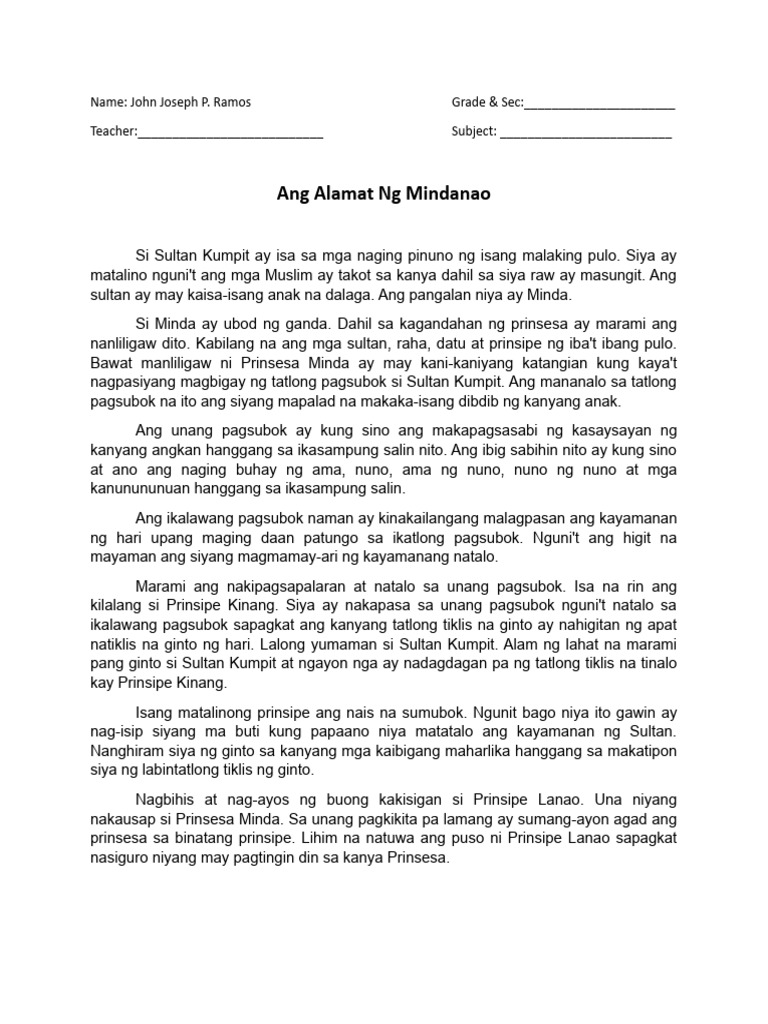 Alamat NG Mindanao | PDF