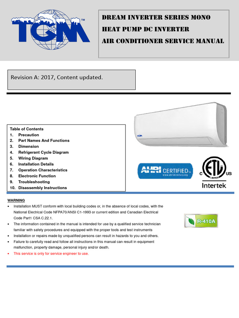 Mwha Et Service Manual | PDF | Leak | Air Conditioning