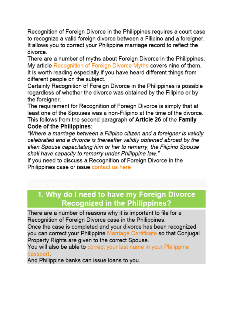 Petition For Recognition of Foreign Divorce | PDF