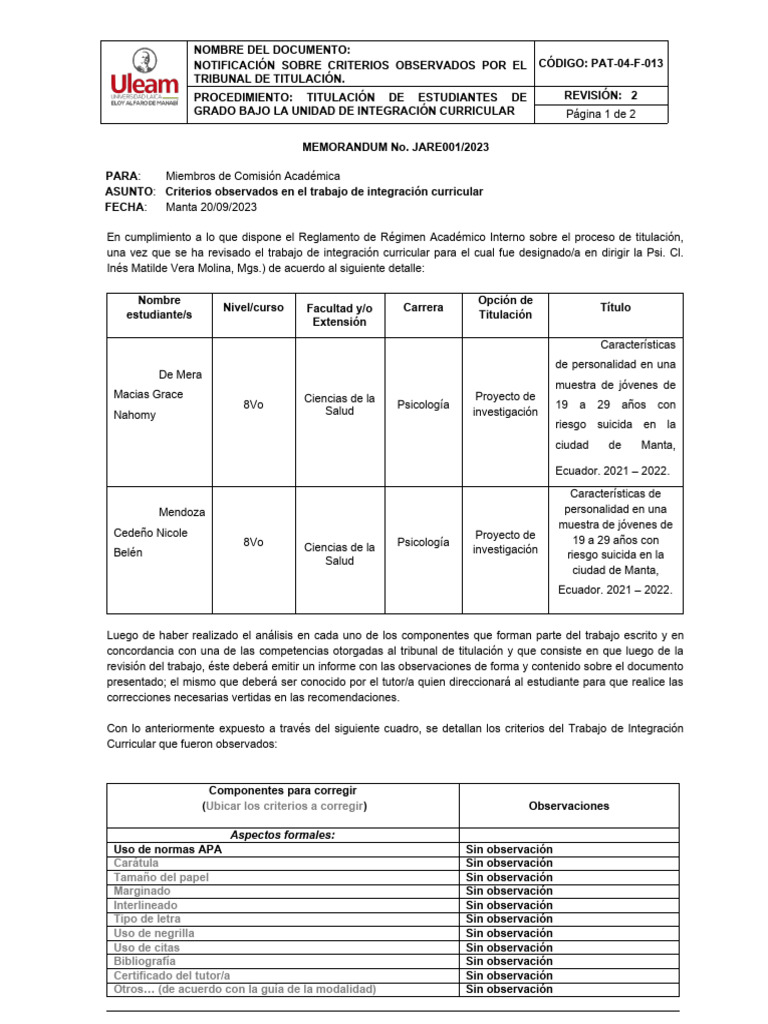 PAT-04-F-013 de Mera Macias Grace Nahomy & Mendoza Cedeño Nicole Belén | PDF