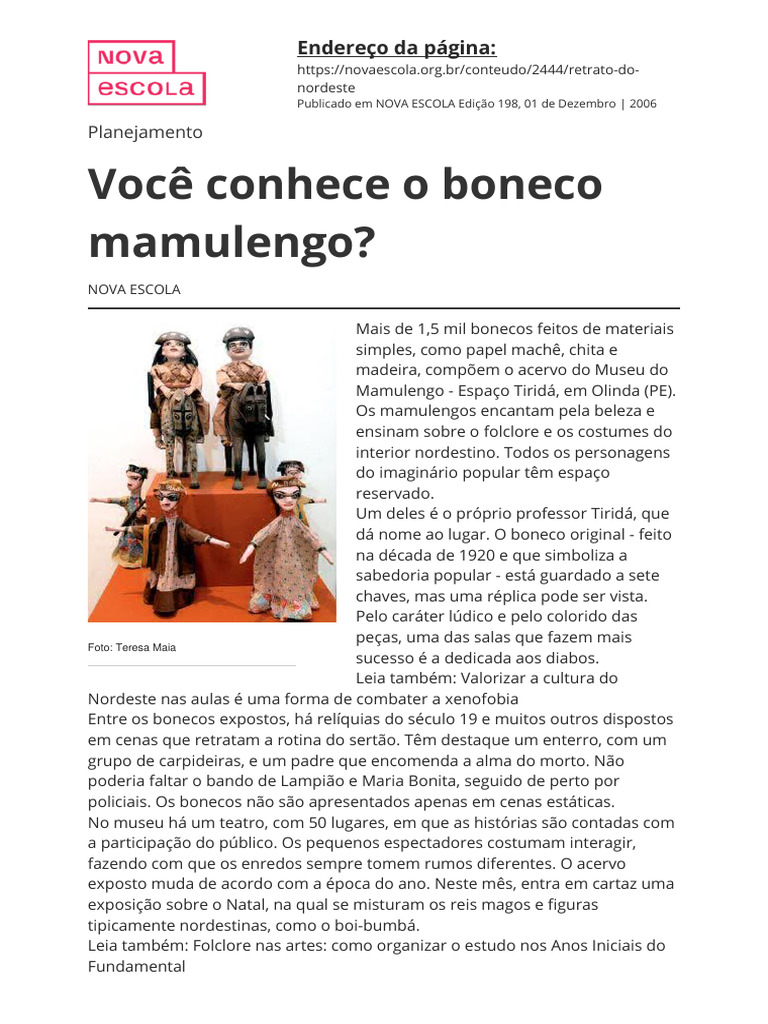 Voce Conhece o Boneco Mamulengo | PDF