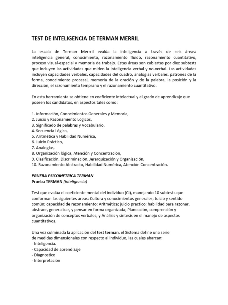 Test de Inteligencia de Terman Merril | PDF