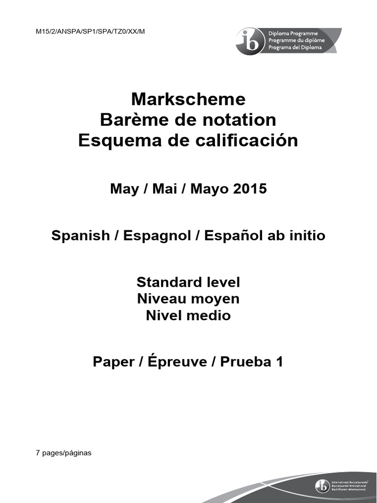 Spanish Ab Initio Paper 1 SL Markscheme Spanish | PDF | Crecimiento ...