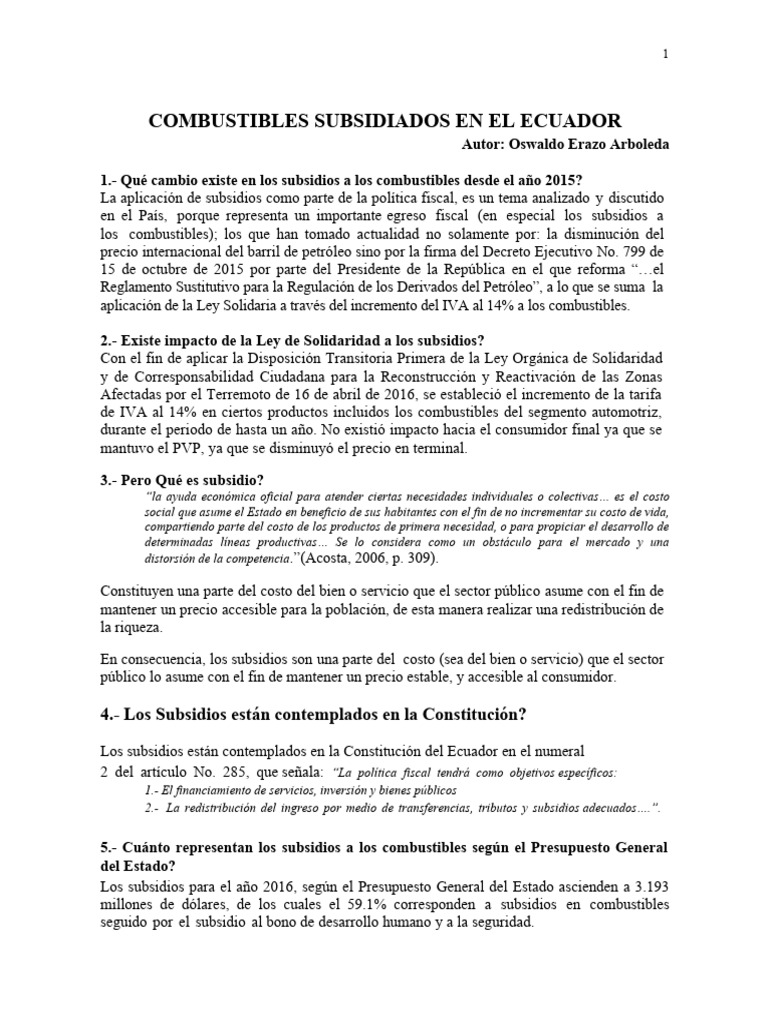 Banco de Preguntas Subsidios y Combustibles | PDF | Finanzas y dinero
