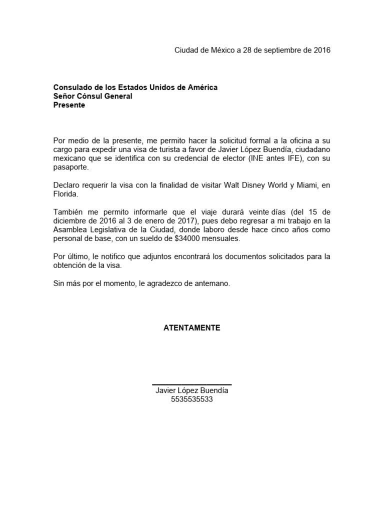 Ejemplo de Carta Laboral para Visa | PDF