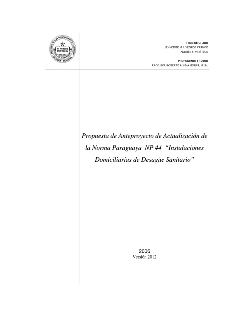 Norma NP 44 Instalaciones Domiciliarias de Desag e Sanitario 2012 | PDF