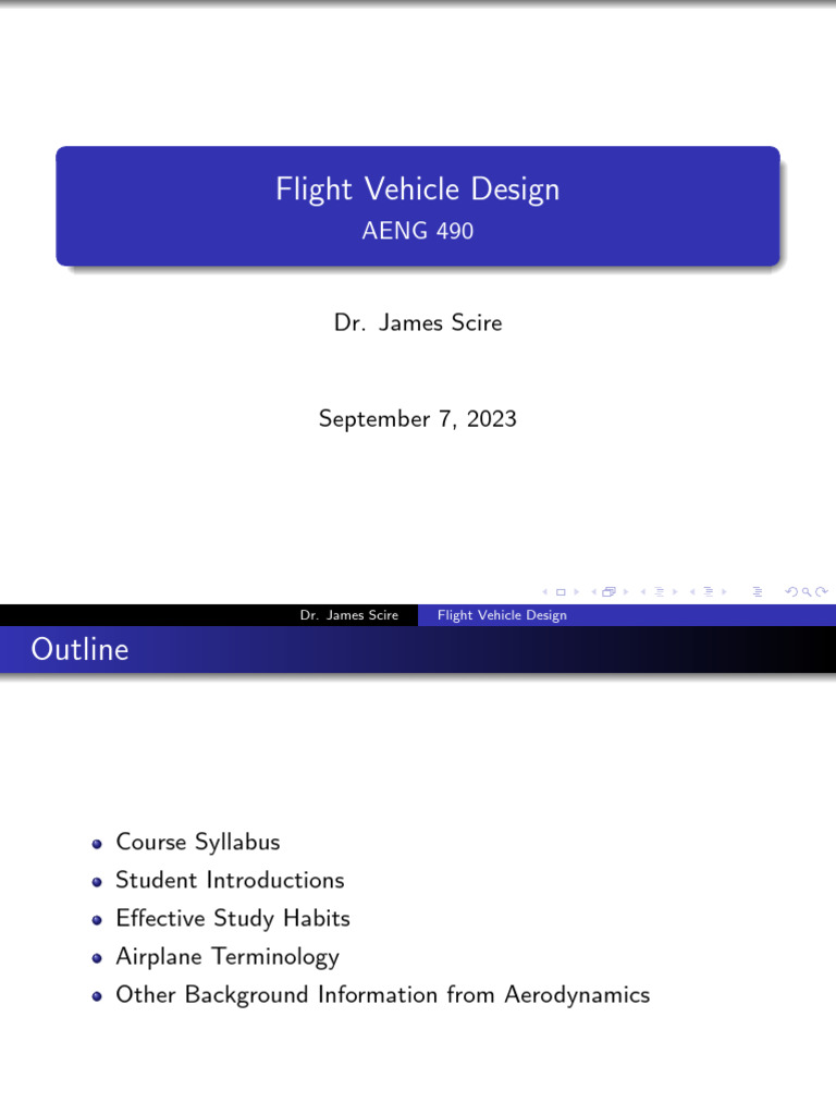 Flight Vehicle Design Course Overview | PDF
