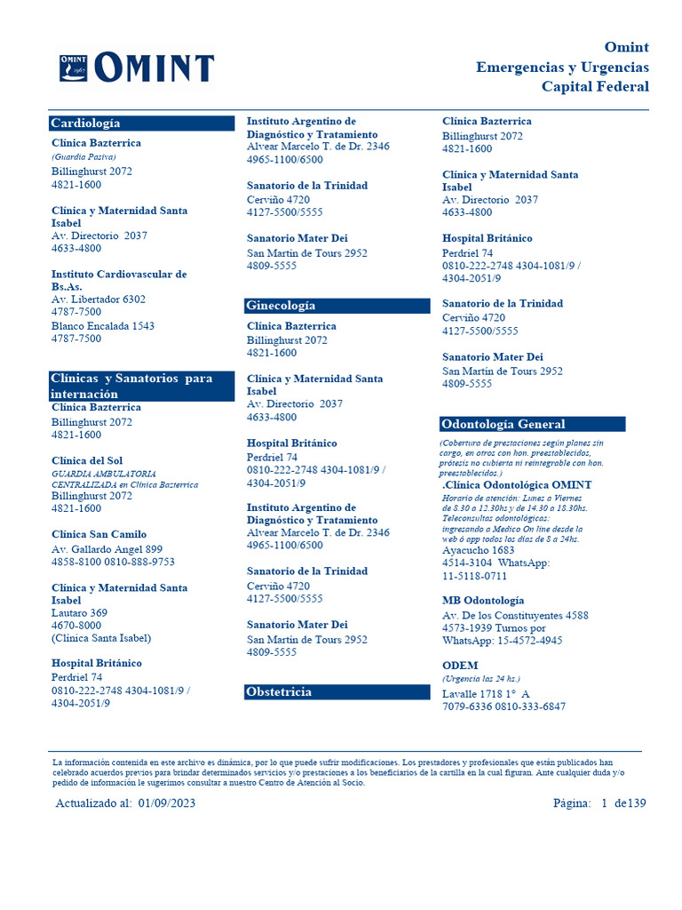 Cartilla Omint CAPITAL FEDERAL | PDF | Buenos Aires | Medicina CLINICA