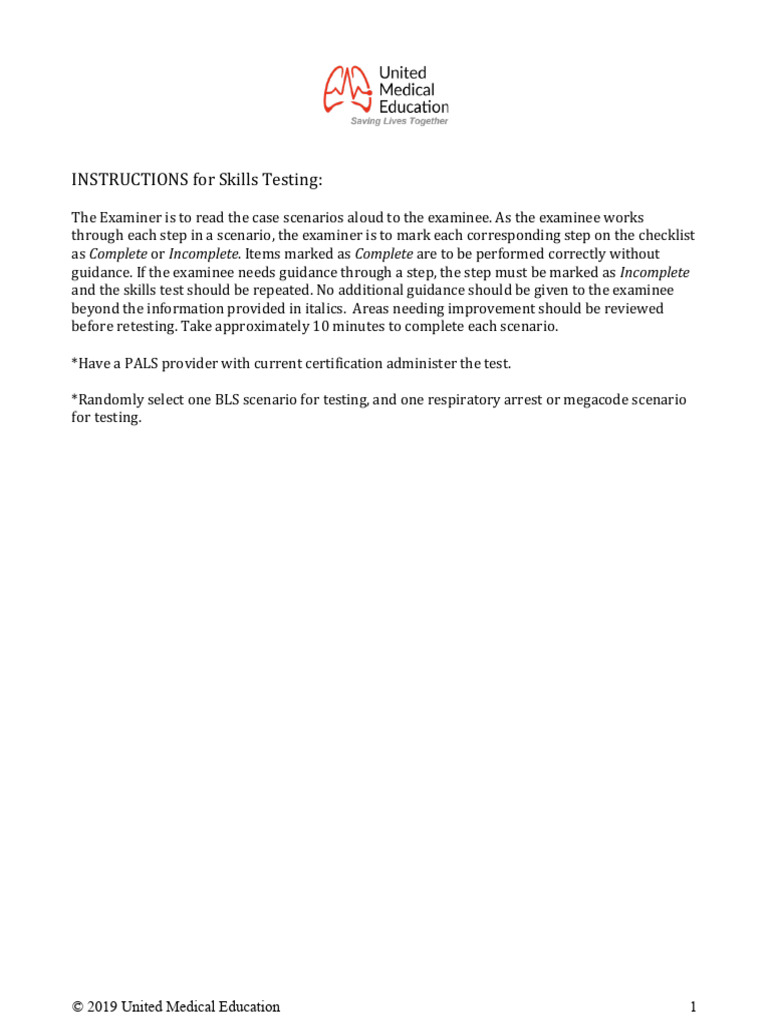 PALS Skills Session and Checklist Complete | PDF