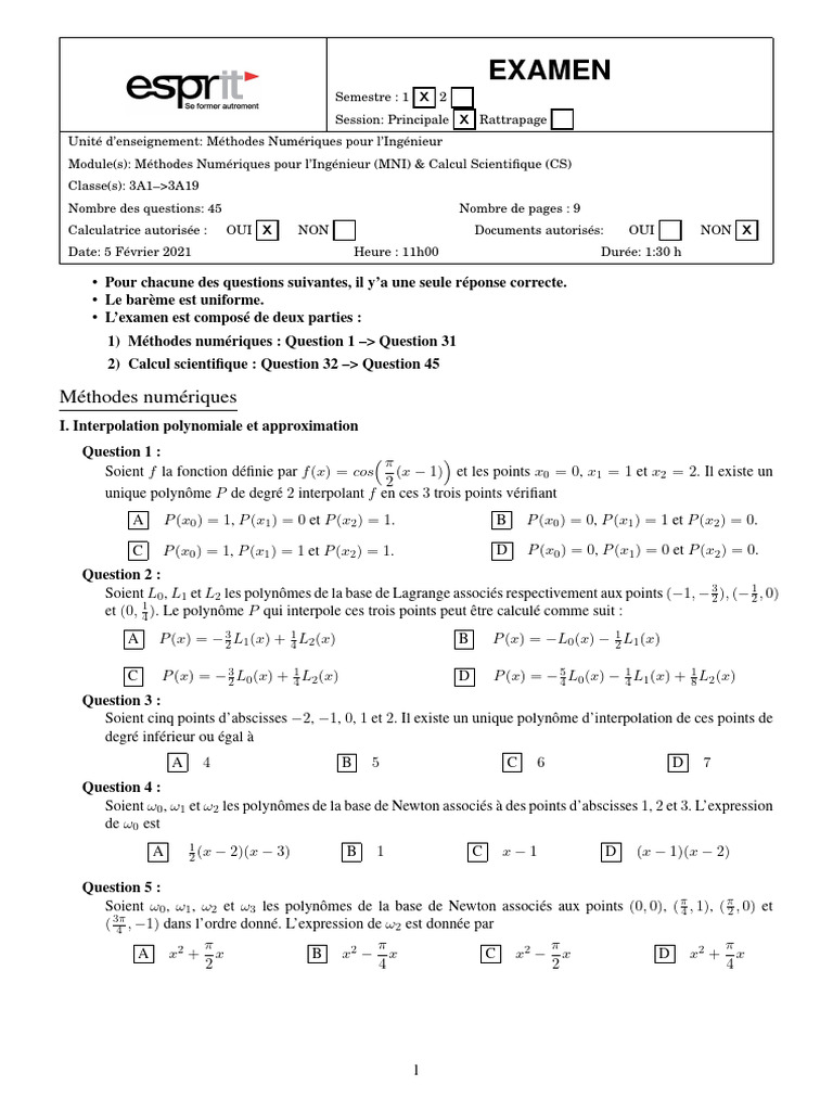 Examen - MNI - CP - Fevrier2021 - Version Finale | PDF