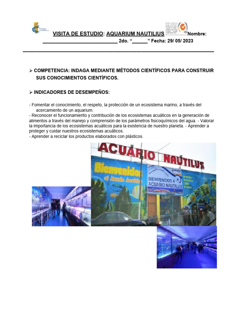 Visita al Aquarium Nautilius | PDF | Ecosistema acuático | Fotosíntesis