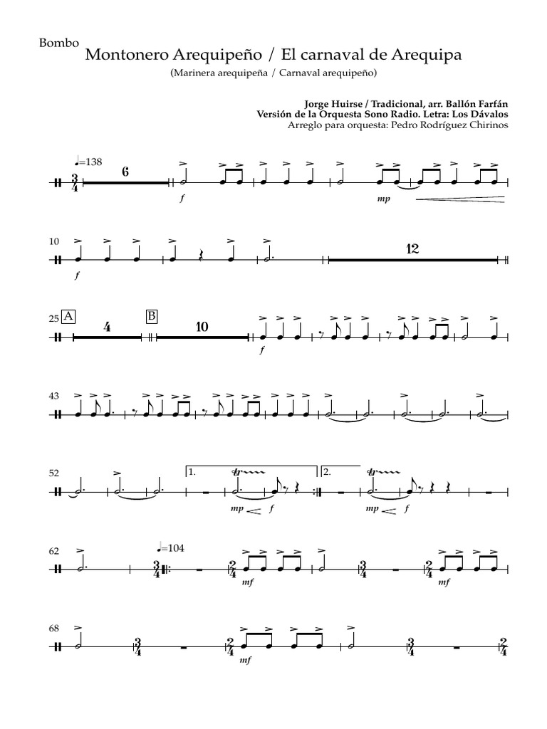 Montonero Arequipeño - Carnaval de Arequipa - Bombo | PDF