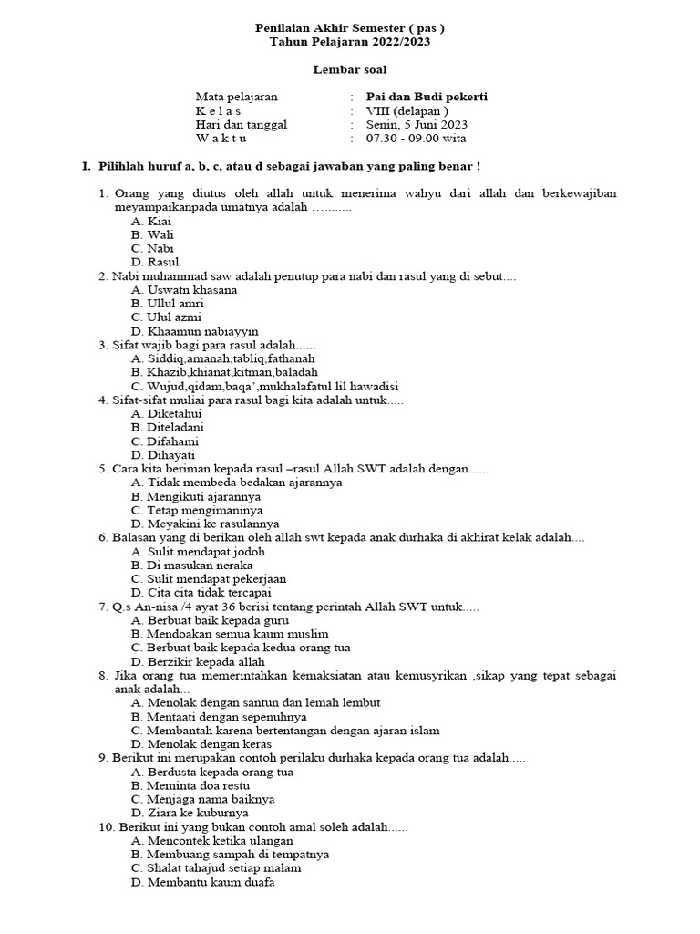 Soal Pai KLS Viii SMTR Genap | PDF