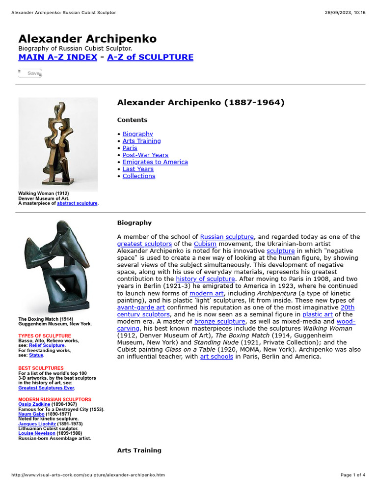 Alexander Archipenko: Russian Cubist Sculptor | PDF