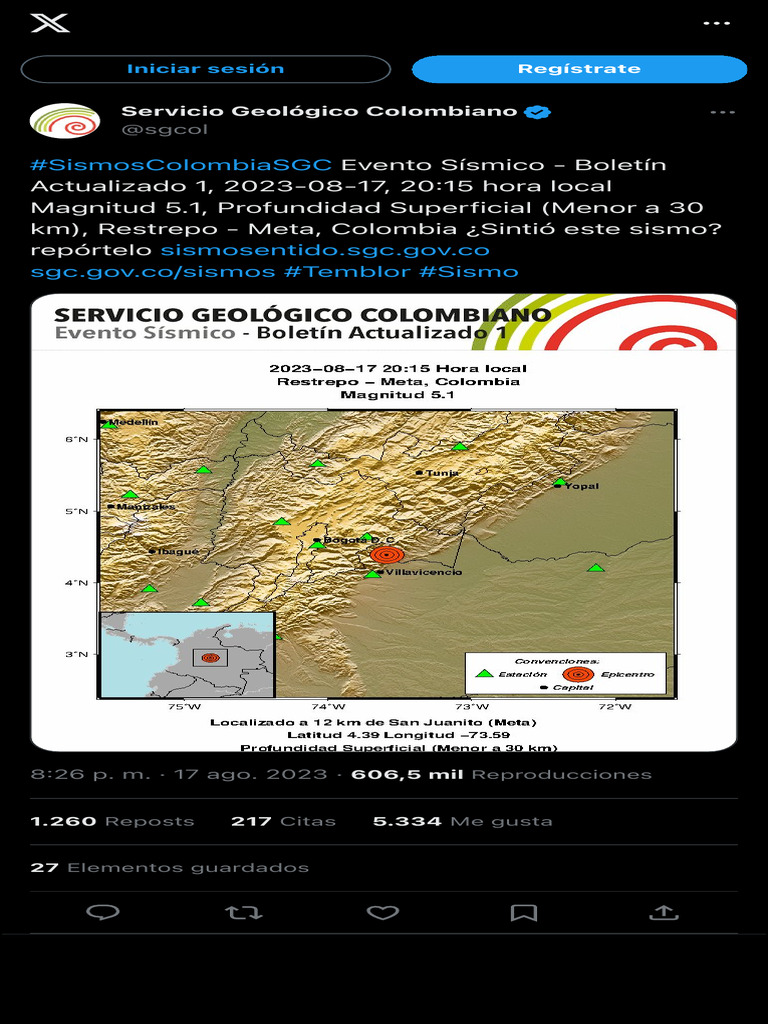 Servicio Geológico Colombiano en X #SismosColombiaSGC Evento Sísmico - Boletín Actualizado 1 ...
