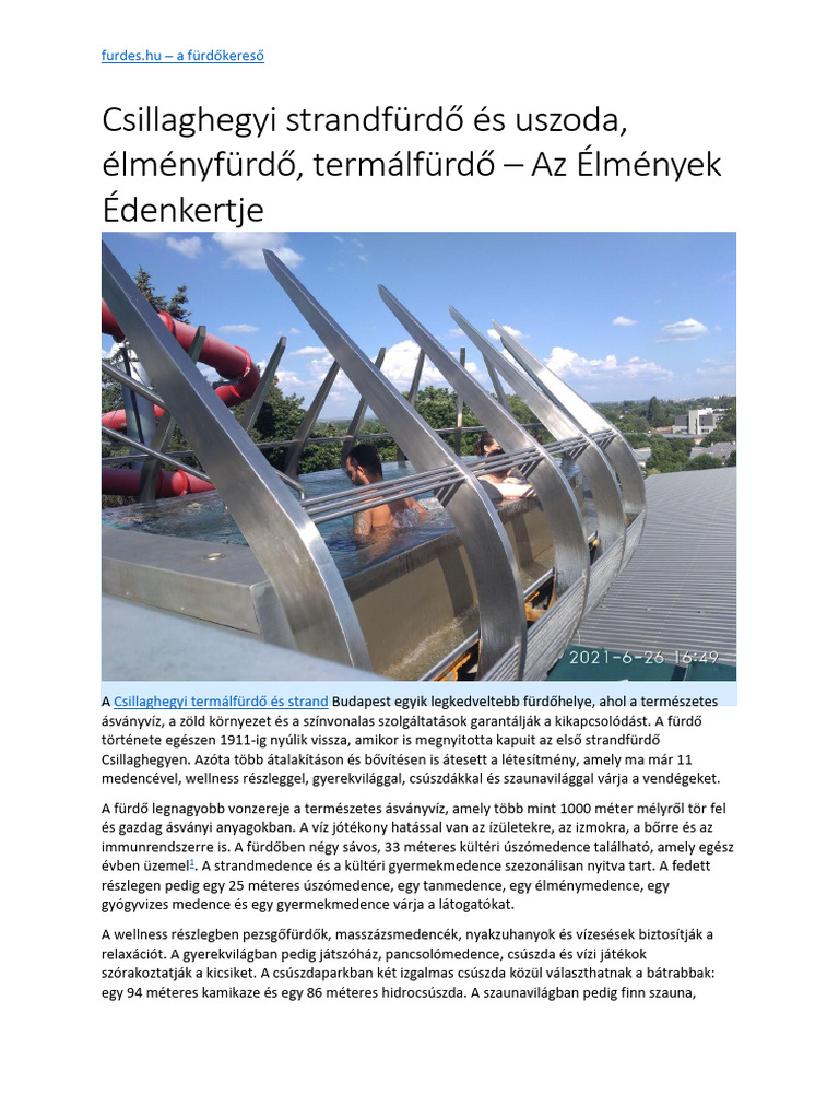 Csillaghegyi Strandfürdő És Uszoda | PDF