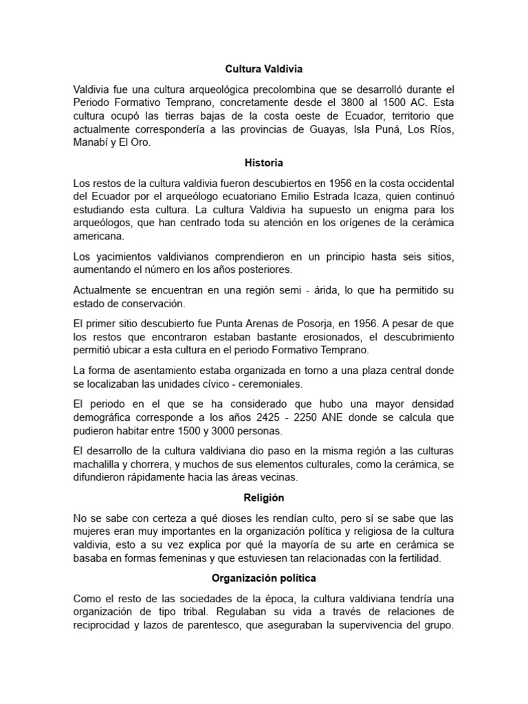 Cultura Valdivia: Arte y Subsistencia | PDF