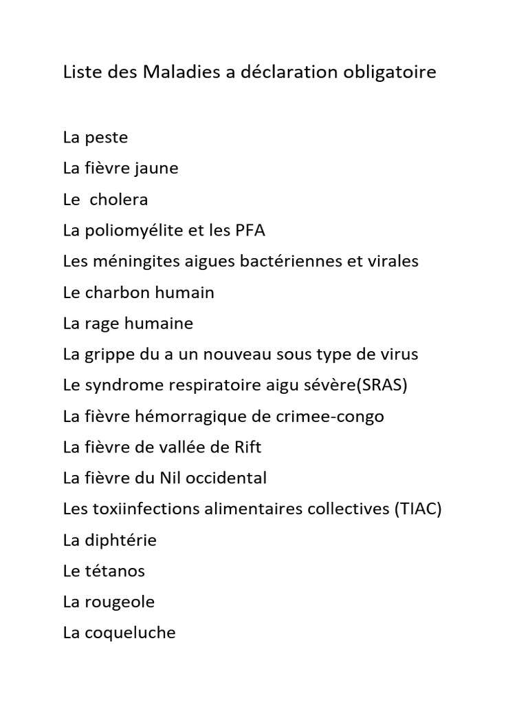 Liste des Maladies a déclaration obligatoire | PDF