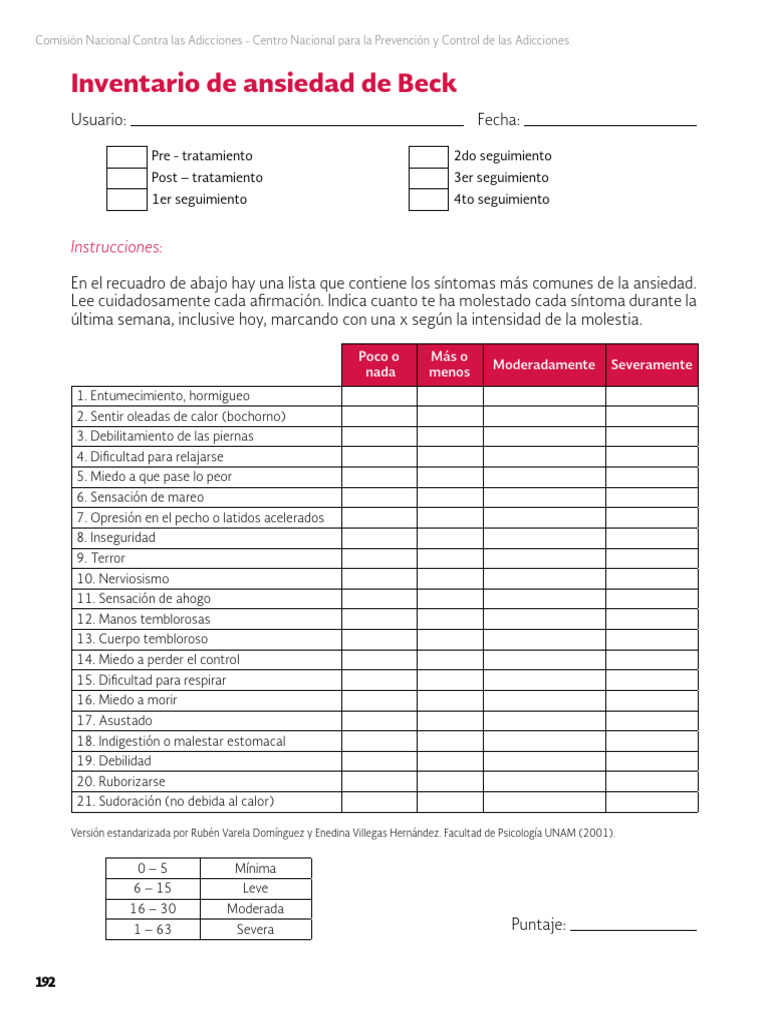 Inventario de Ansiedad de Beck | PDF