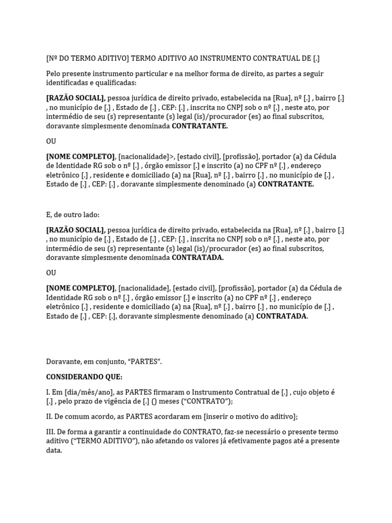 Modelo de Termo Aditivo Simples | PDF Modelo de Termo Aditivo Simples | PDF