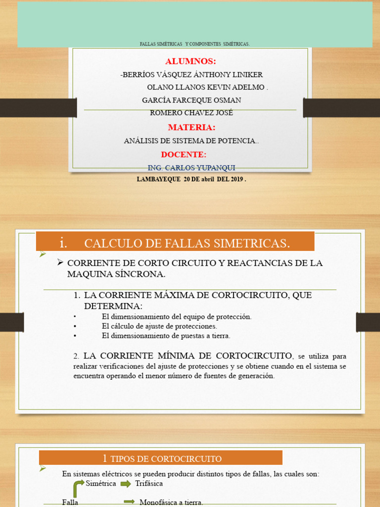 Fallas Simétricas y Componentes Simétricas. | PDF