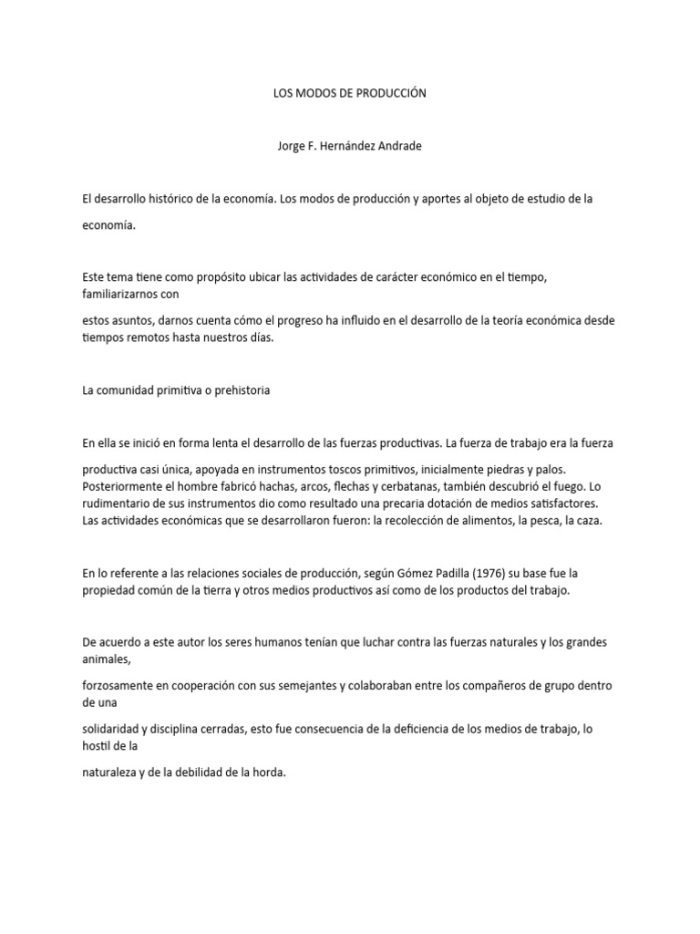 Los Modos de Producción Economia | PDF