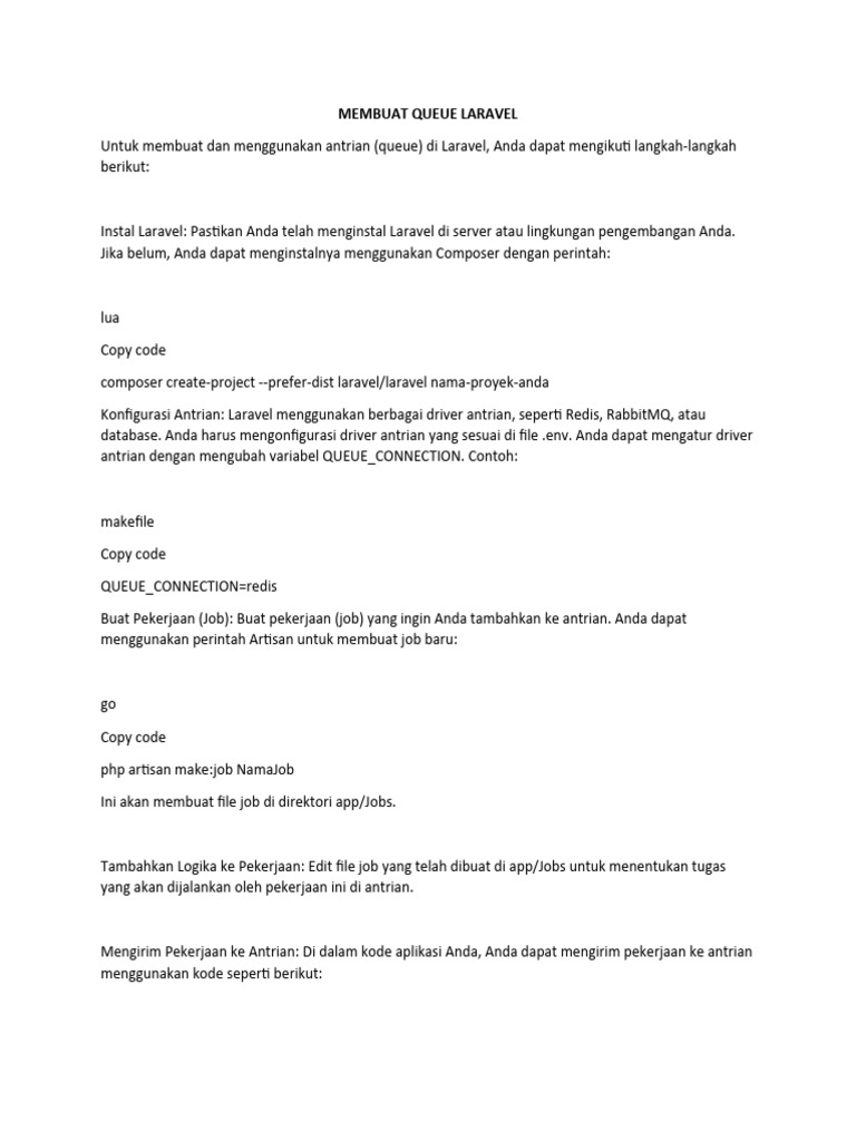 Membuat Queue Laravel | PDF | Karier & Perkembangan | Komputer Membuat Queue Laravel | PDF | Karier & Perkembangan | Komputer