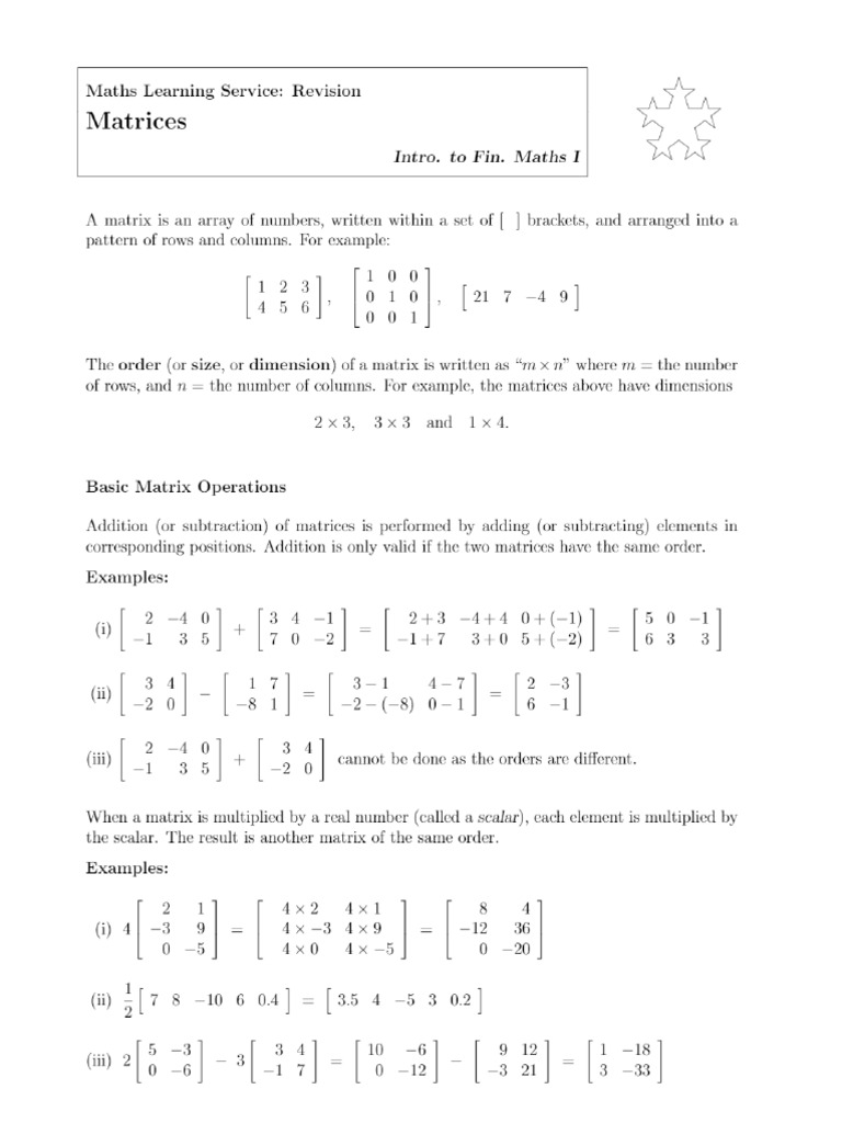 Matrix Addition and Multiplication Worksheet | PDF