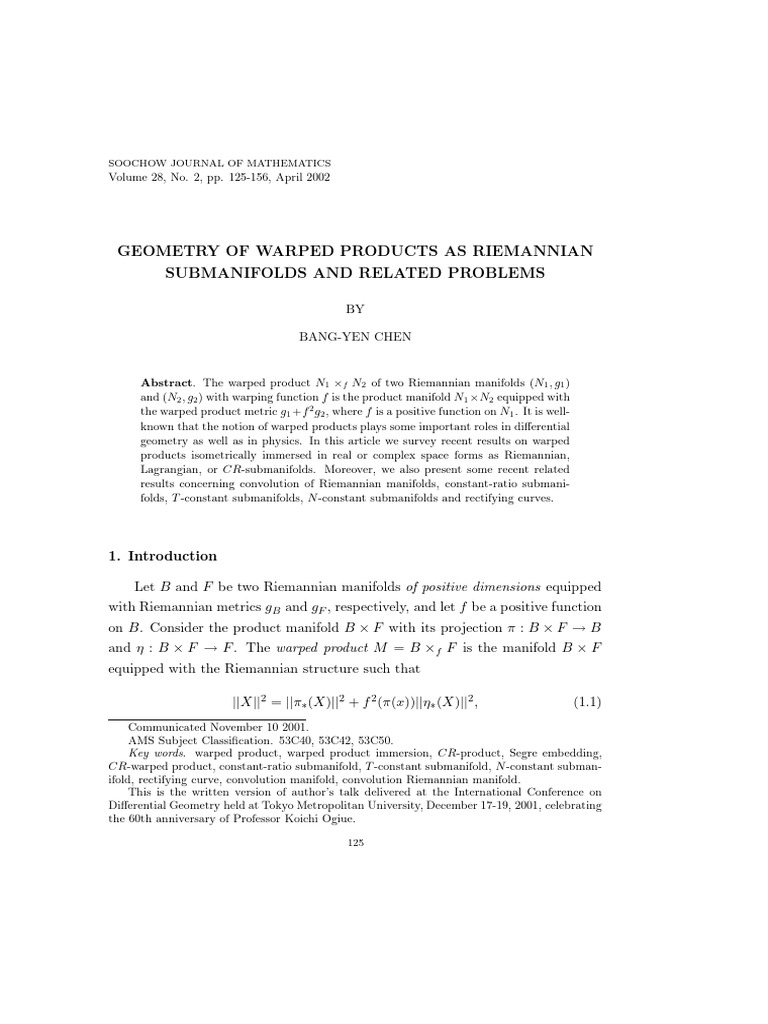 Warped Products as Riemannian Submanifolds | PDF | Manifold ...