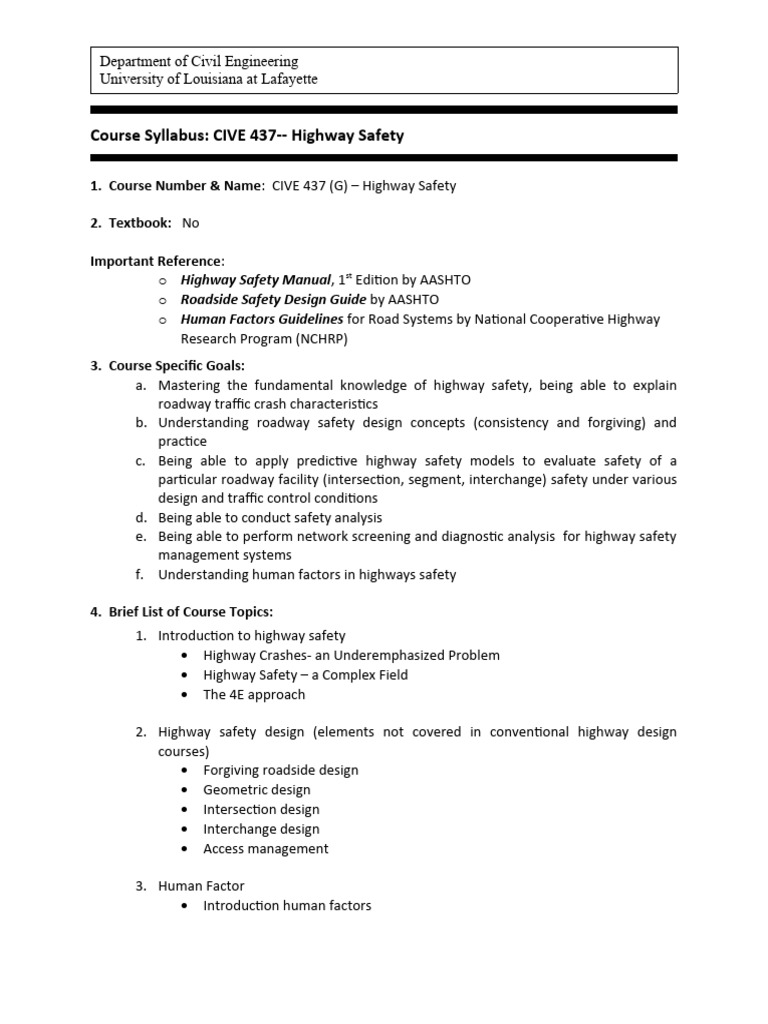 CIVE 437_ Syllabus 2023 Fall | PDF | Road Traffic Safety | Design