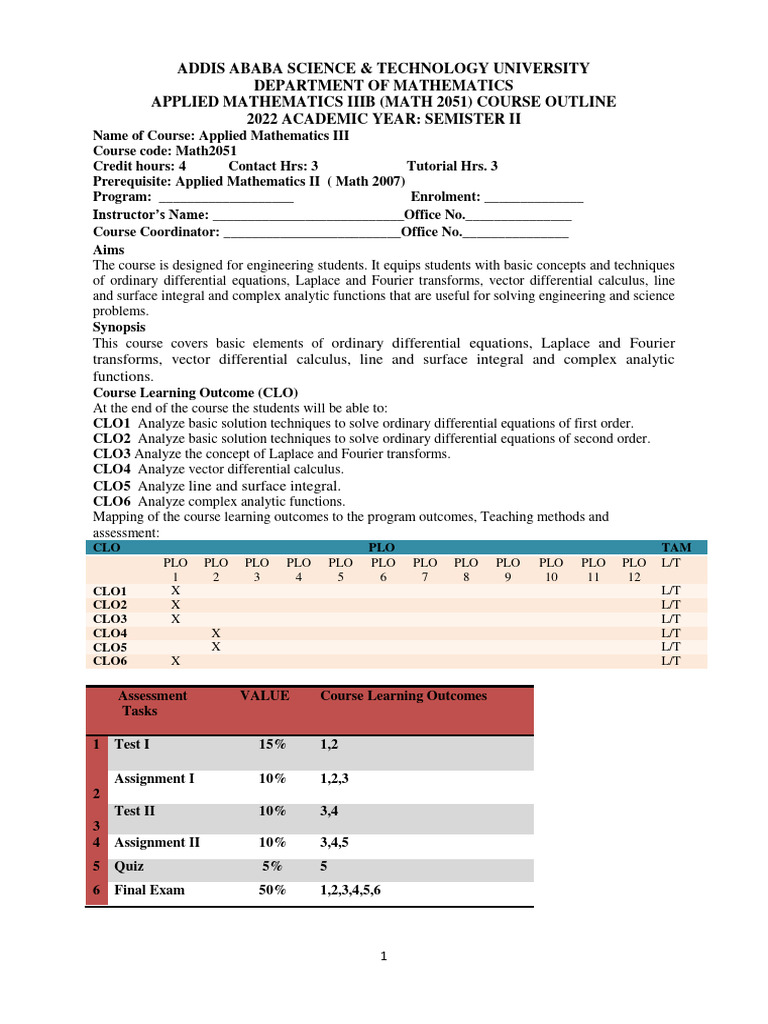 App Math Course Out | PDF