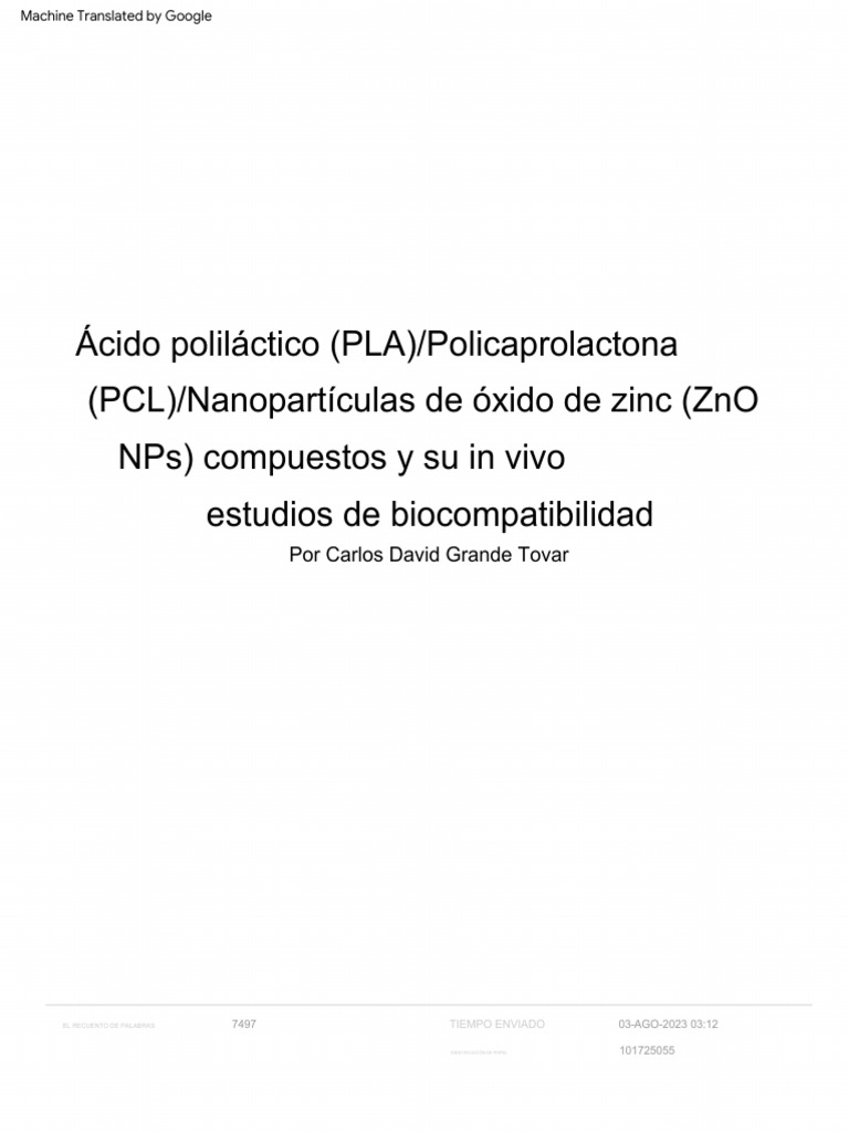 Polylactic Acid PLA Polycaprolactone PCL Zinc | PDF