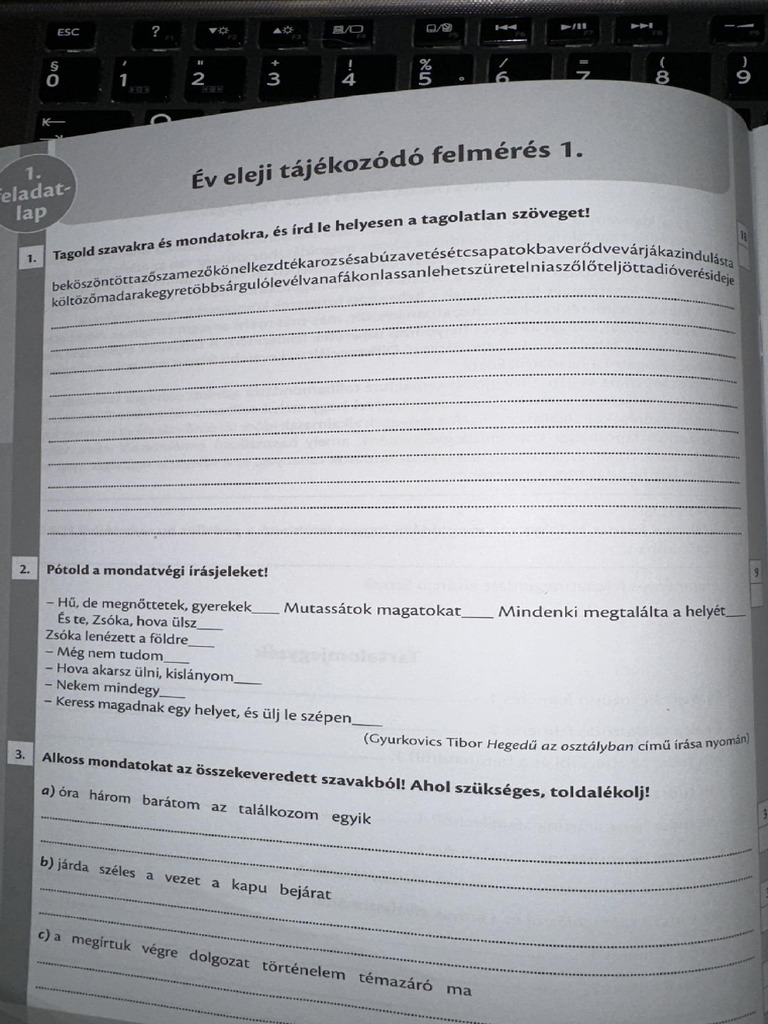 Nyelvtan 5.osztály év elejei felmérő | PDF