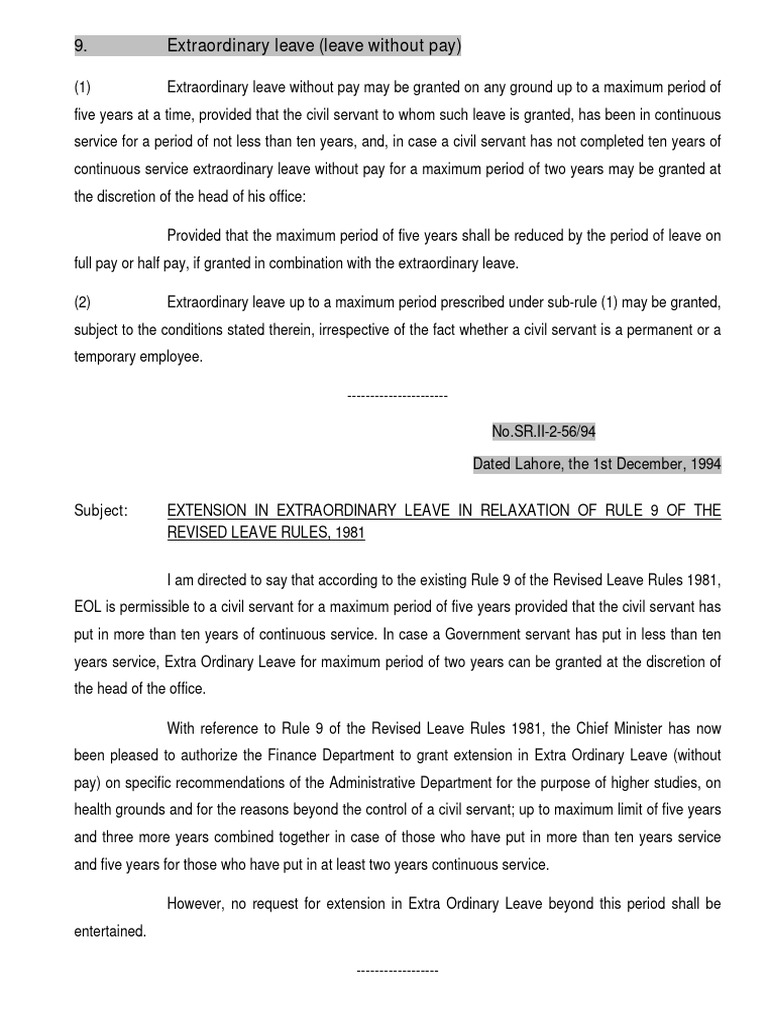 Extraordinary Leave (Leave Without Pay) | PDF