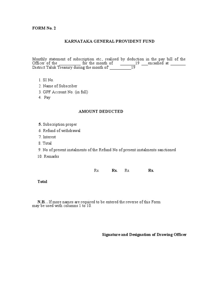 Form No. 2 Karnataka General Provident Fund | PDF | Government | Business