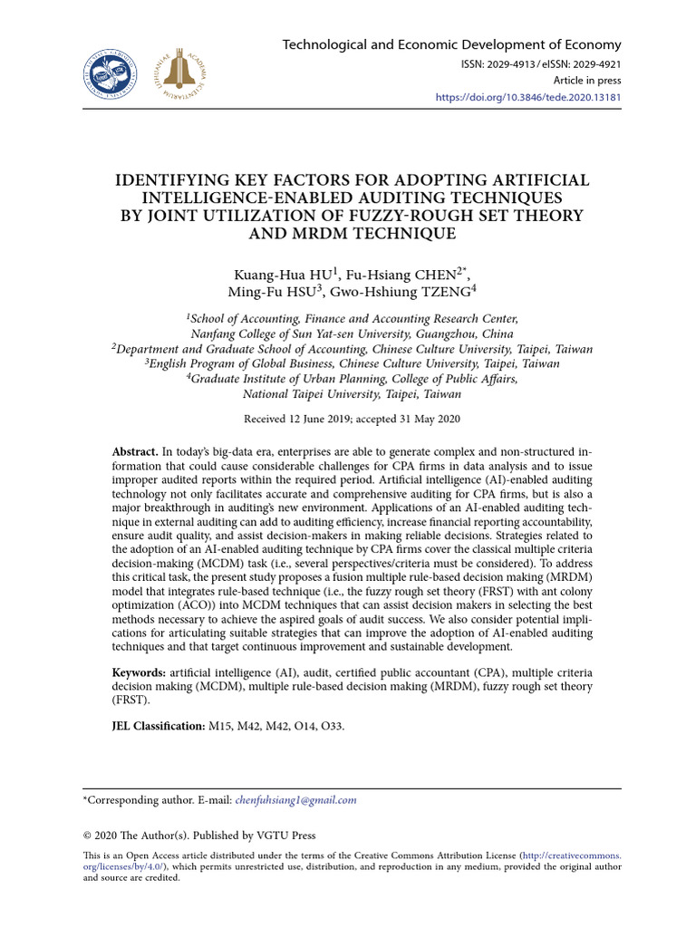 Identifying Key Factors For Adopting Artificial in | PDF | Audit | Financial Audit