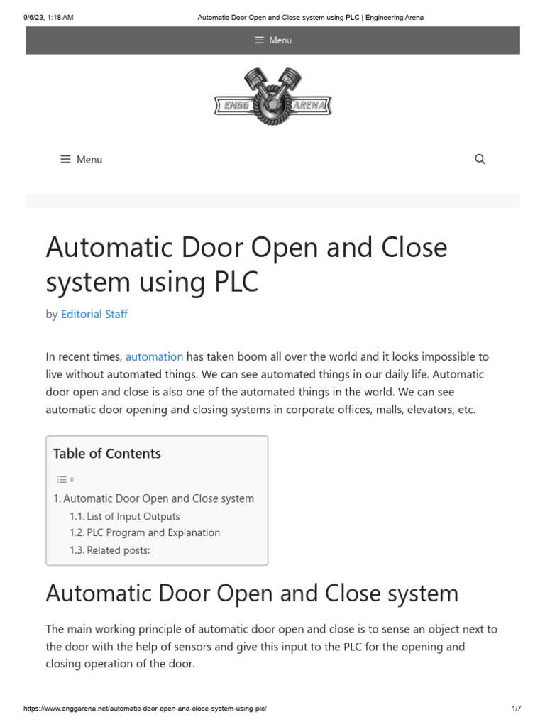 Automatic Door Open and Close System Using PLC - Engineering Arena | PDF