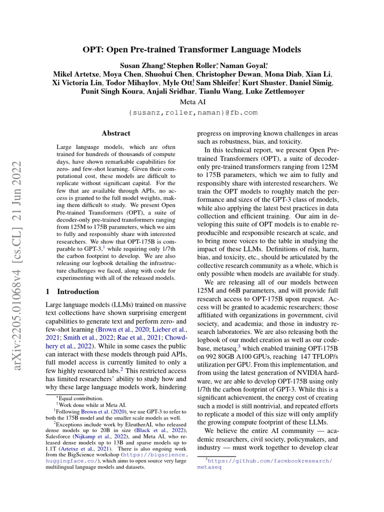 OPT-Open Pre-Trained Transformer Language Models 1 | PDF