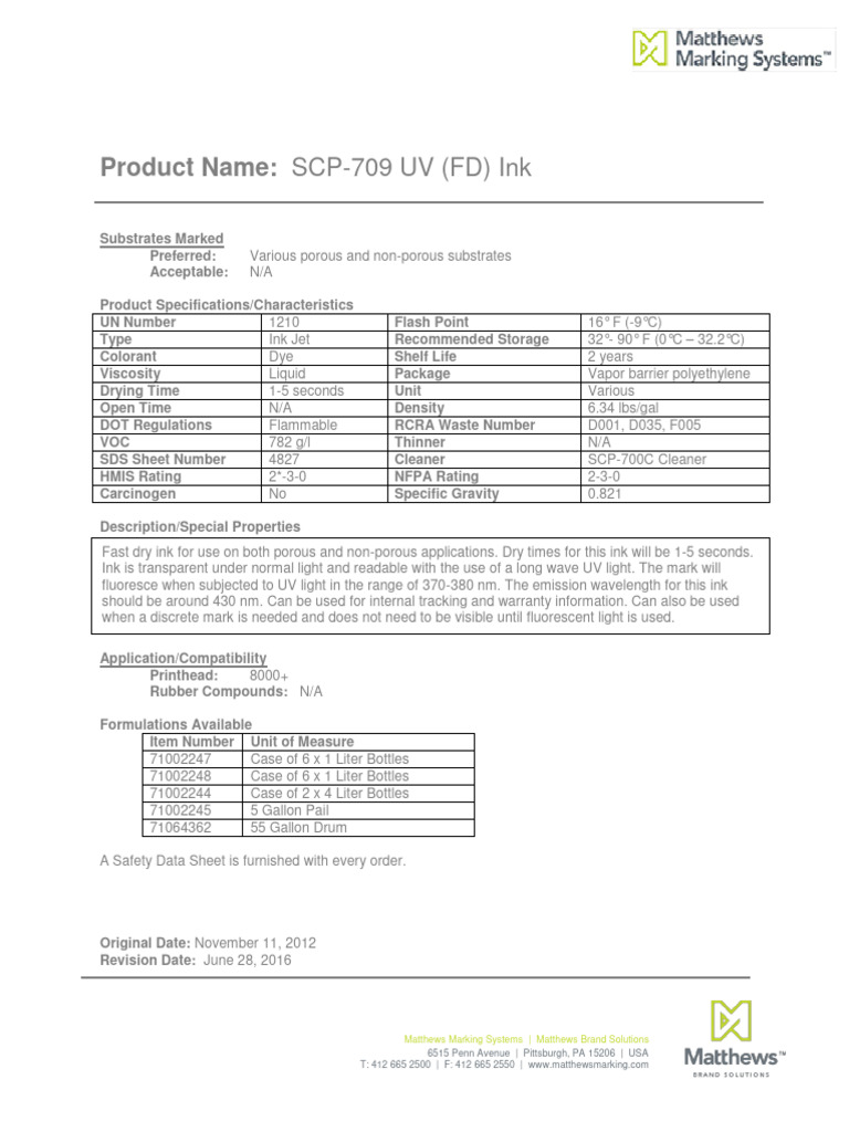 SCP-709 UV (FD) Ink TDS | PDF