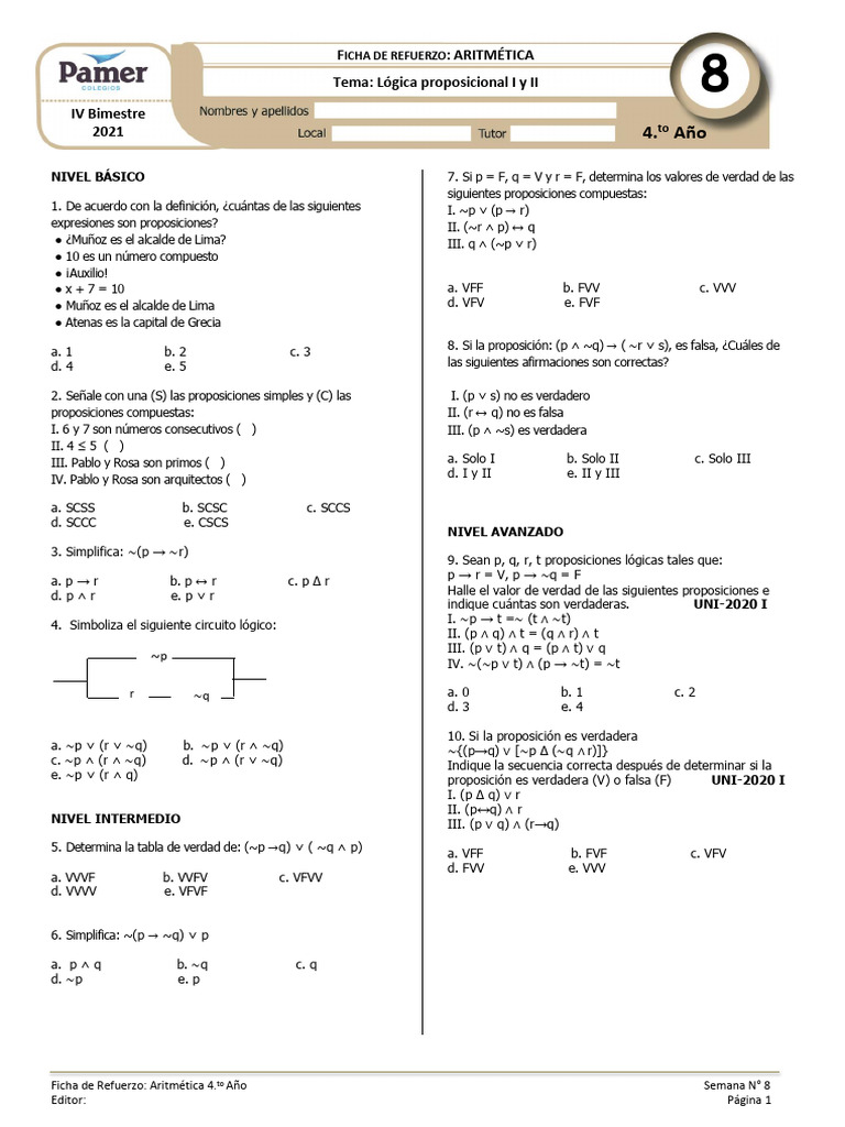 4° Año Sem 8 - Arit - 4to Bim | PDF