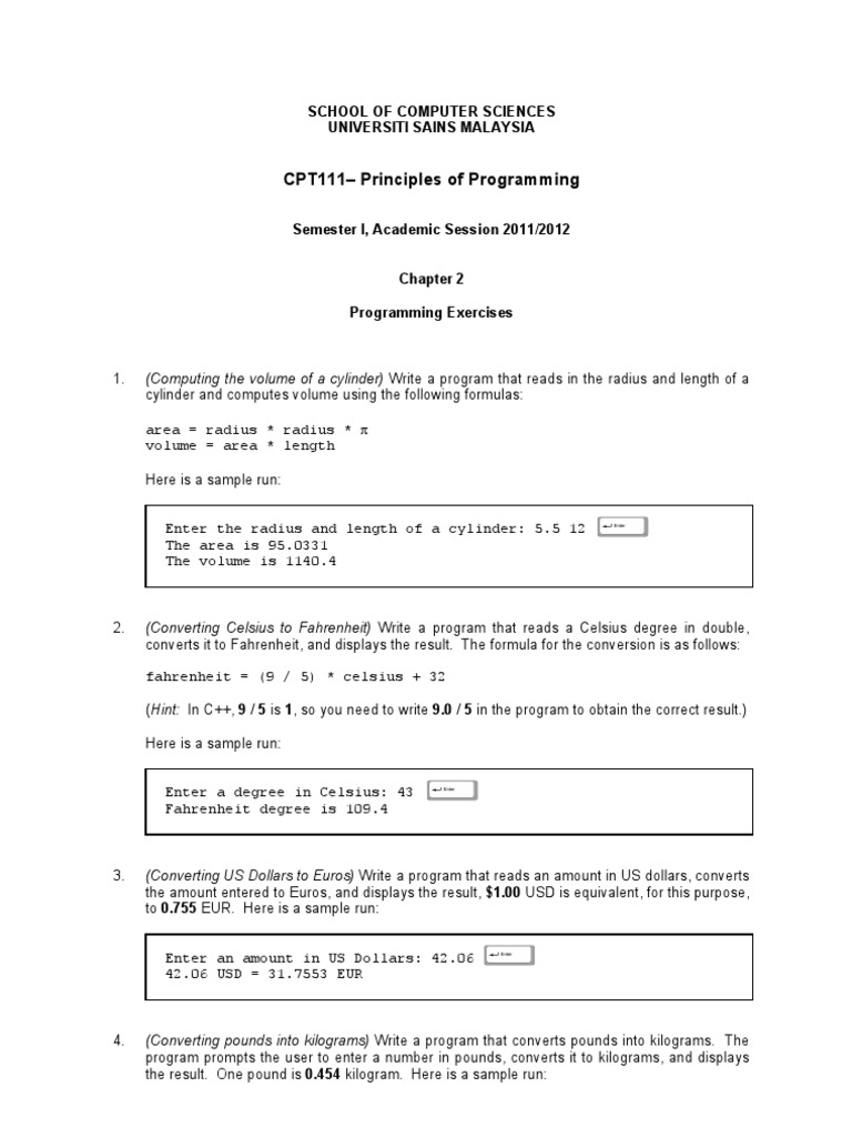 CPT111 - Chapter 2 (Programming Exercises) | PDF | Interest | Teaching ...