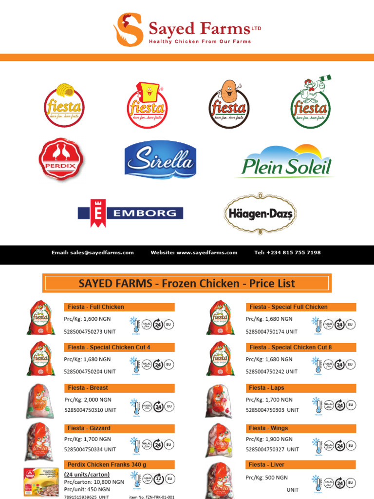 Sayed Farms Frozen Food Price List | PDF