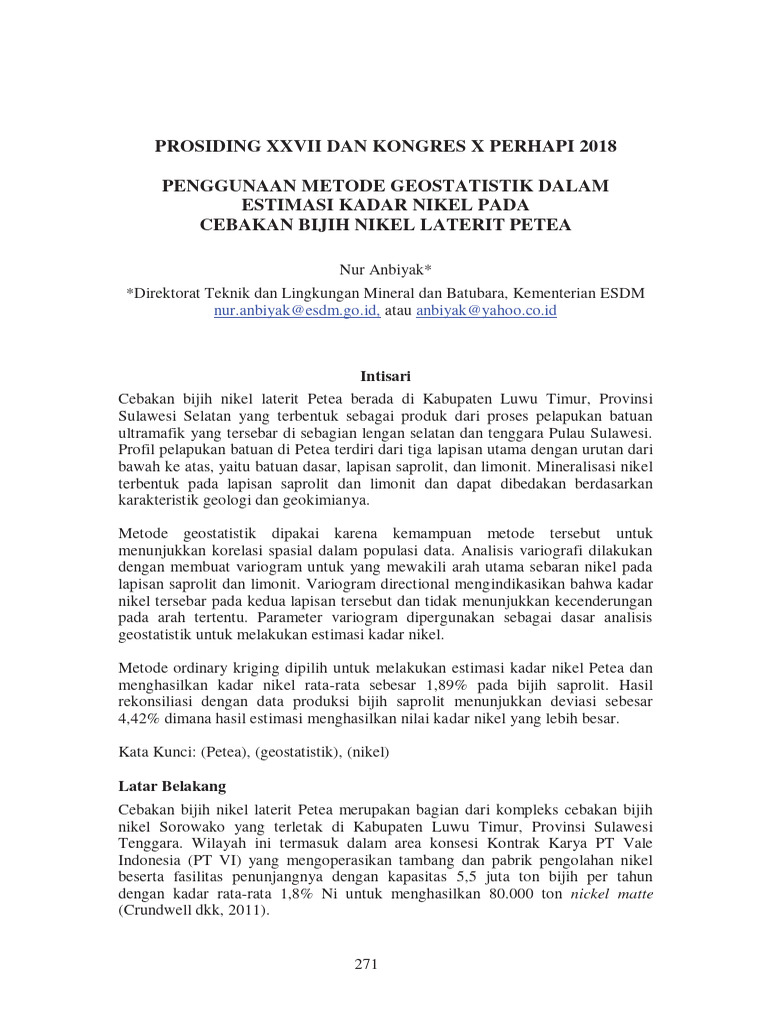 Penggunaan Metode Geostatistik Dalam Estimasi Kada | PDF