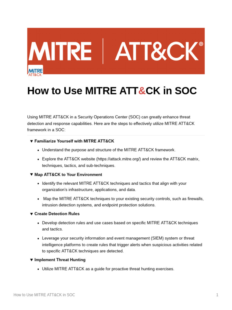 How To Use Mitre Att CK in Soc | PDF