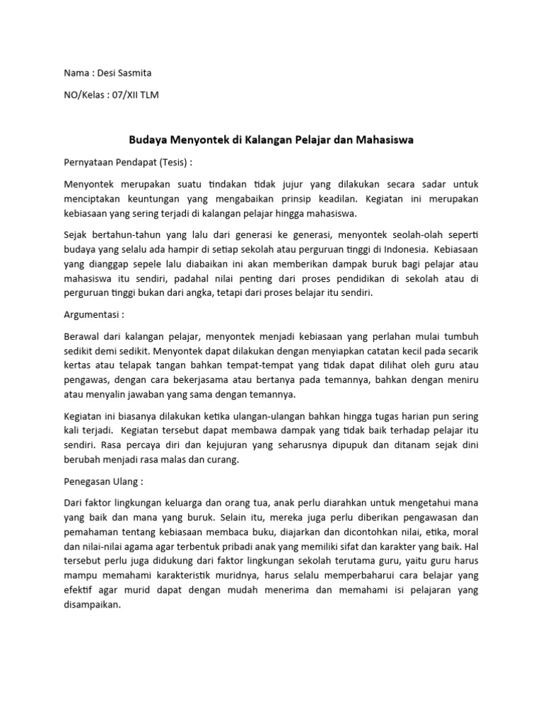 Teks Editorial Problematika Budaya Menyontek | PDF