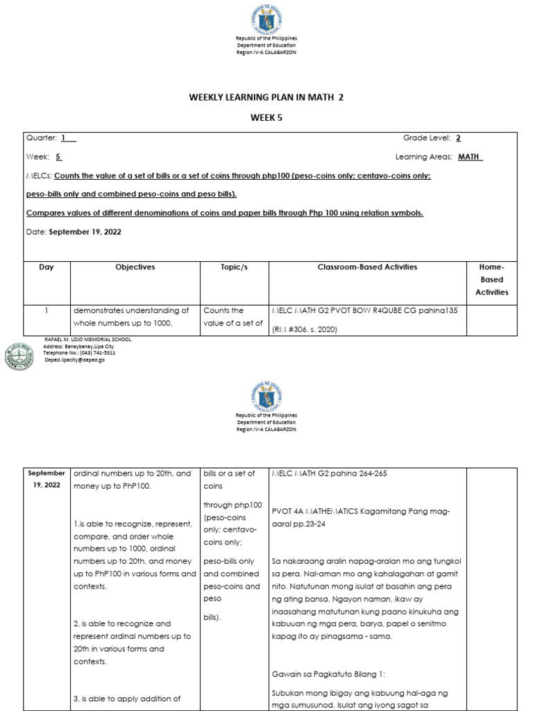 WLP Math Week 5 | PDF