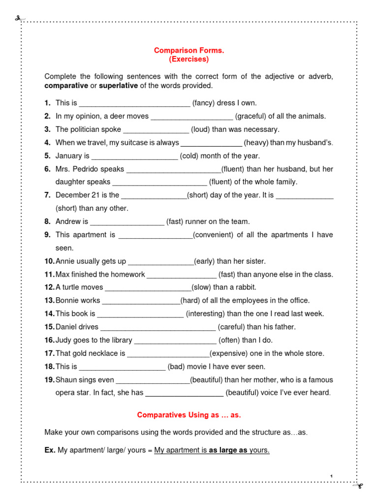 Comparison Forms. (Exercises) | PDF