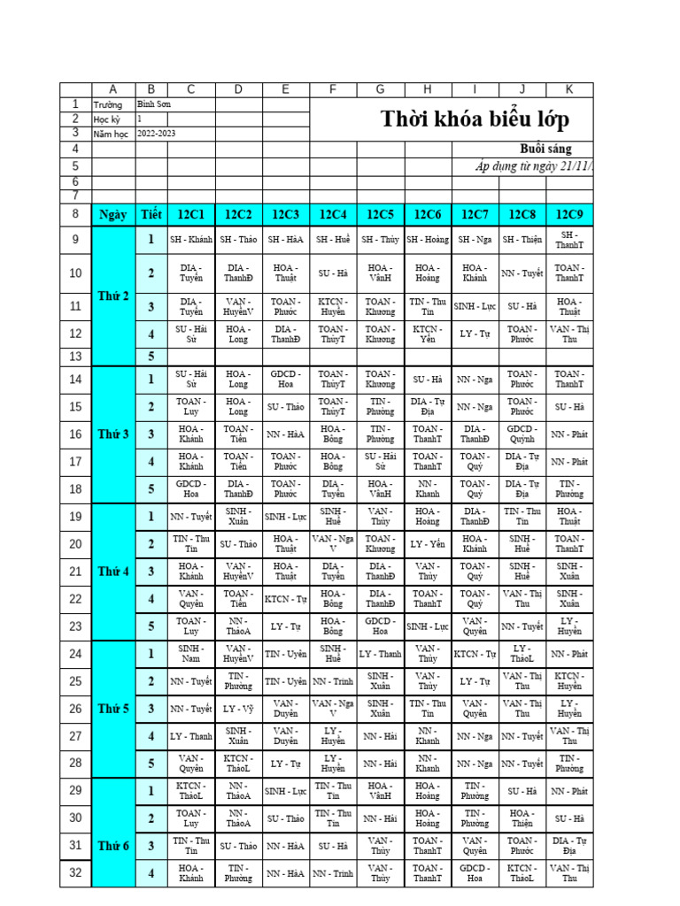 Tkb-Ban Xu Ly 2022-2023-Tuan 12-Co-Gddp-Gui Thay Co Giao | PDF