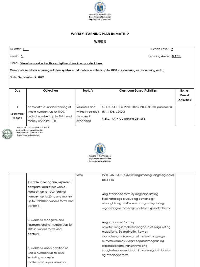 WLP Math Week 3 | PDF
